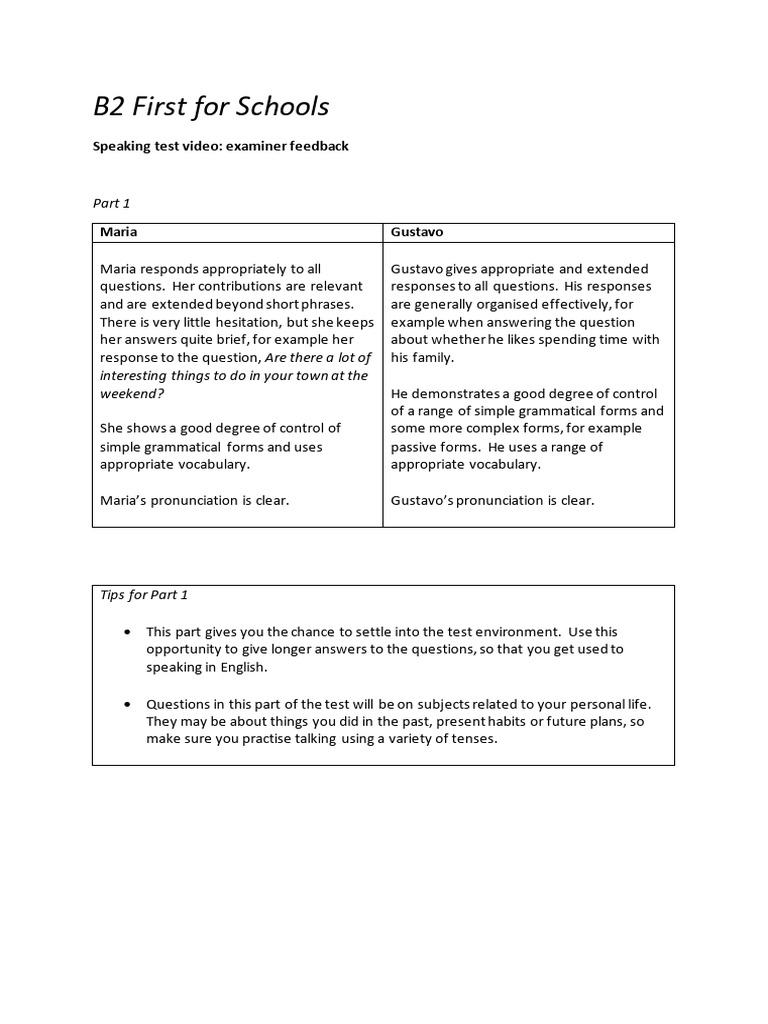 B2 First For Schools Speaking Test (Gustavo and Maria) - Examiner ...