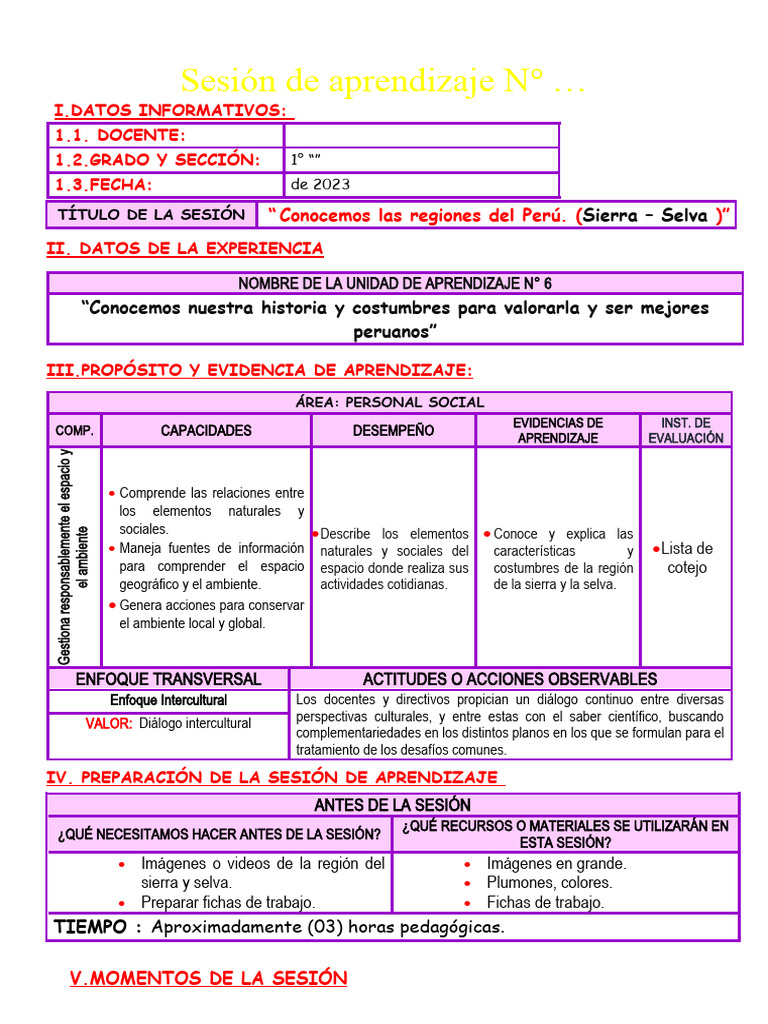 Sesión Las Regiones (Sierra- Selva) Maestra Janet | PDF | Aprendizaje ...