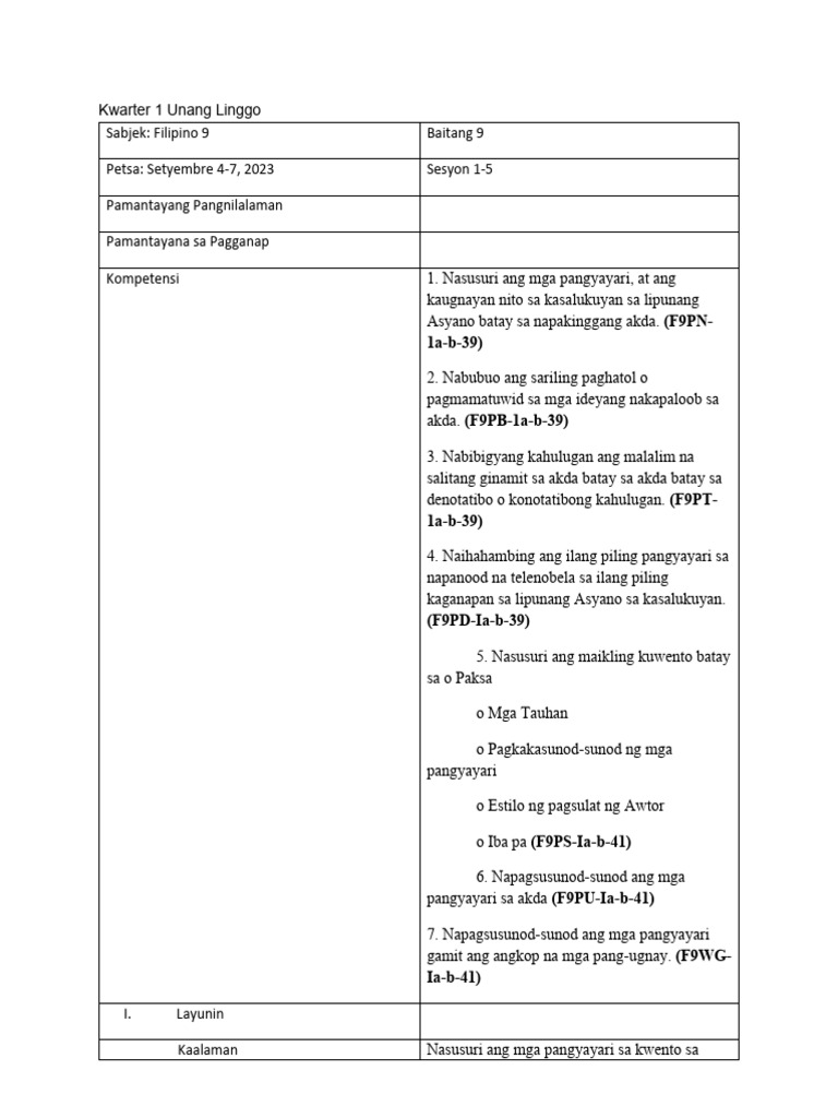 Lesson Plan - G9Q1w1 - Ama | PDF