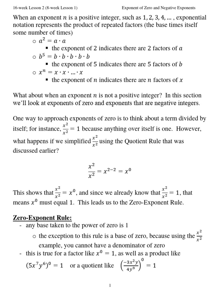 Exponent of Zero and Negative Exponents | PDF | Exponentiation | Complex Analysis