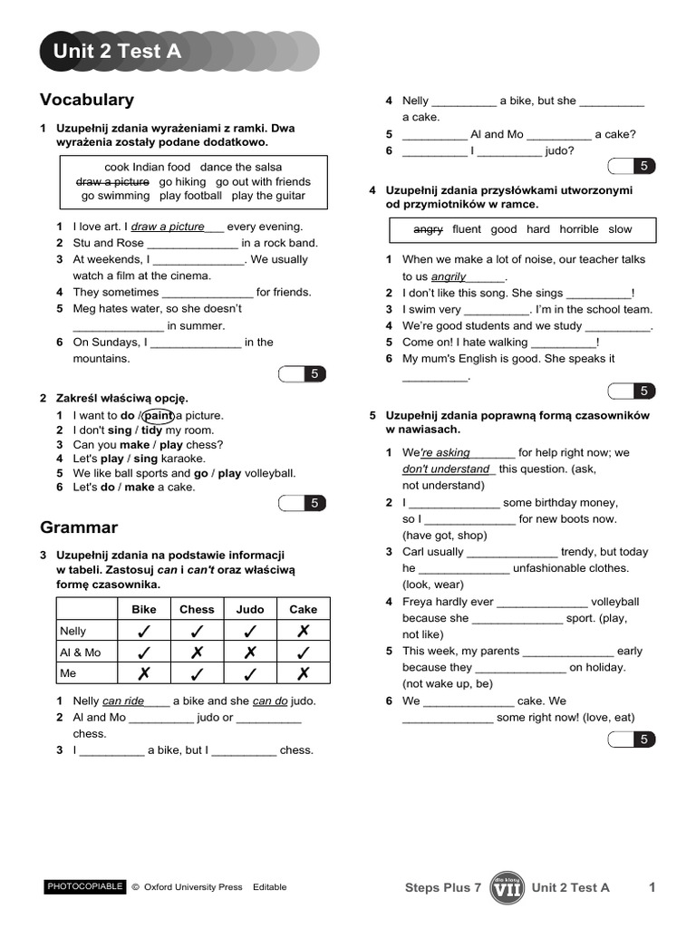 Steps Plus Dla Klasy VII Testy Do Rozdzialow | PDF | Lunch | Soup