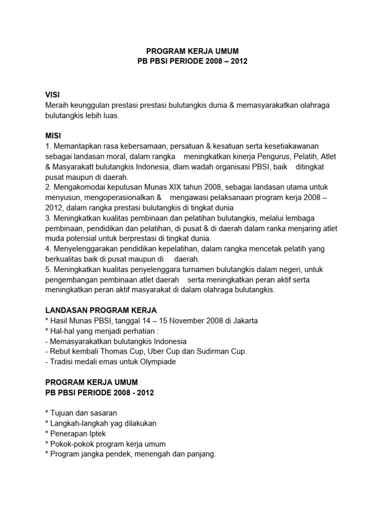 Program Kerja PBSI 2008-2012 | PDF | Karier & Perkembangan