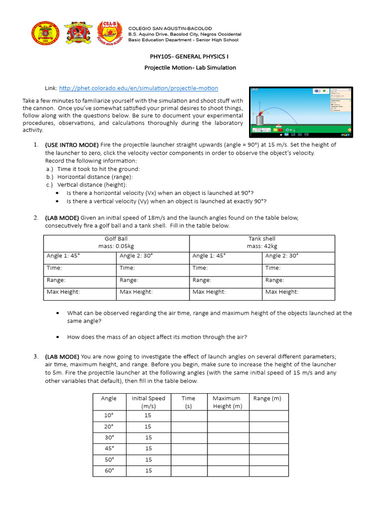 Projectile Motion Lab Sheet | PDF | Projectiles | Mechanics