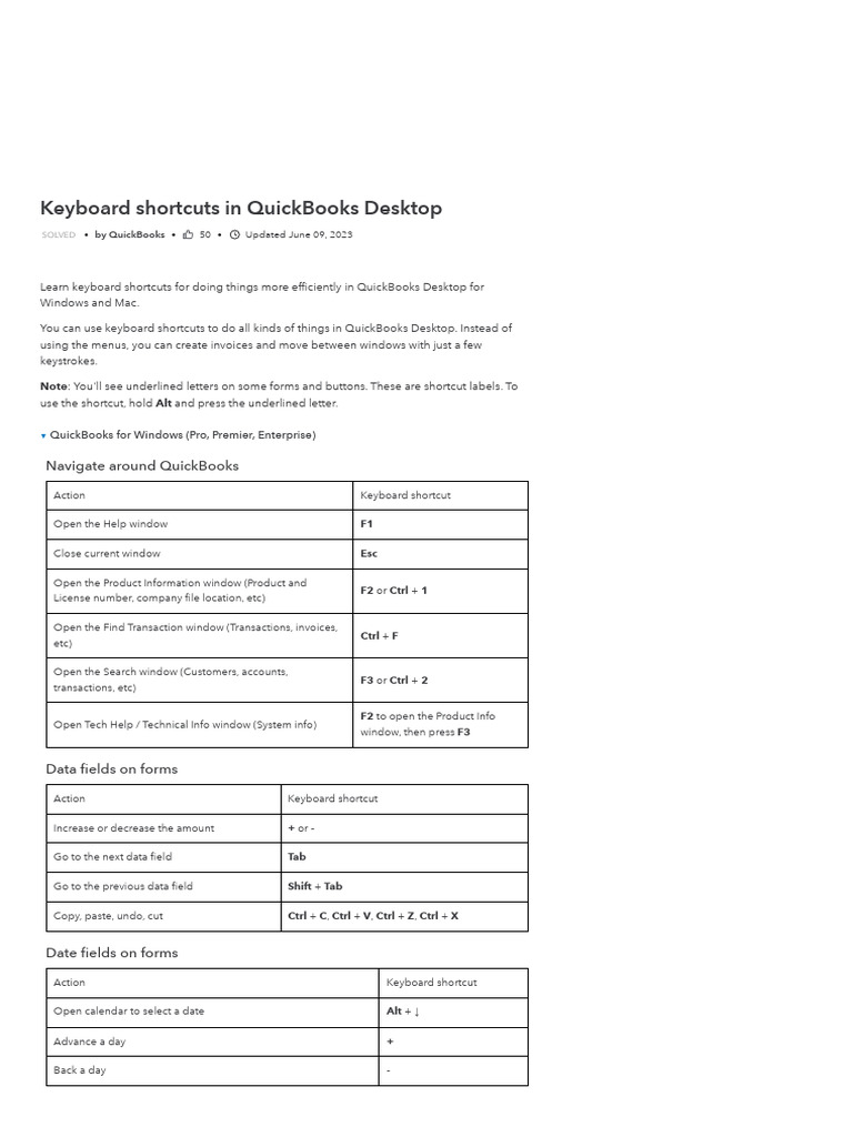 Keyboard Shortcuts in QuickBooks Desktop | PDF | Keyboard Shortcut ...