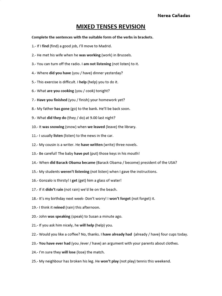 Mixed Tenses Revision | PDF