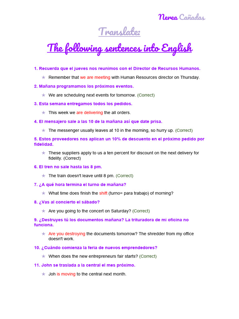 Translation Sentences 2 | PDF