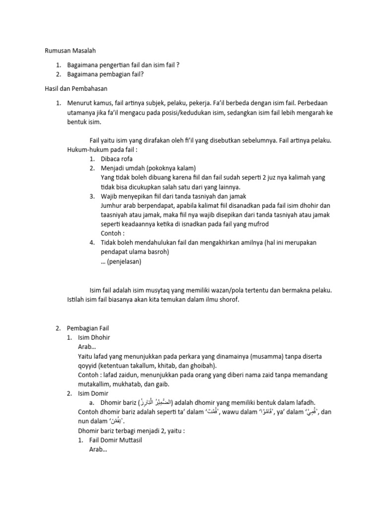 Pengertian dan Pembagian Fail dalam Bahasa Arab | PDF | Seni & Disiplin ...