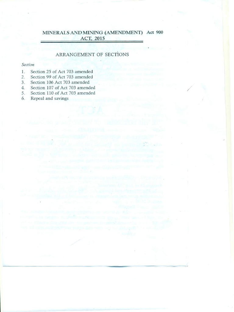 Minerals & Mining (Amendment) Act, 2015 (Act 900) | PDF
