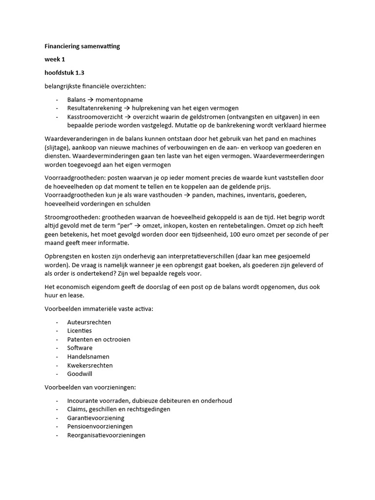 Financiering Samenvatting | PDF