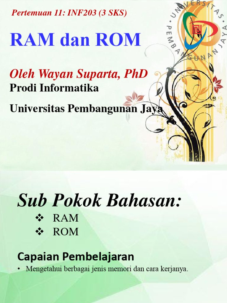 Slide INF203 RAM ROM Pertemuan 11 | PDF