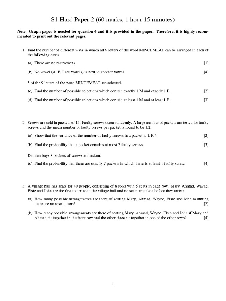 S1 Hard Paper 2 (Condensed) | PDF | Statistics | Statistical Theory