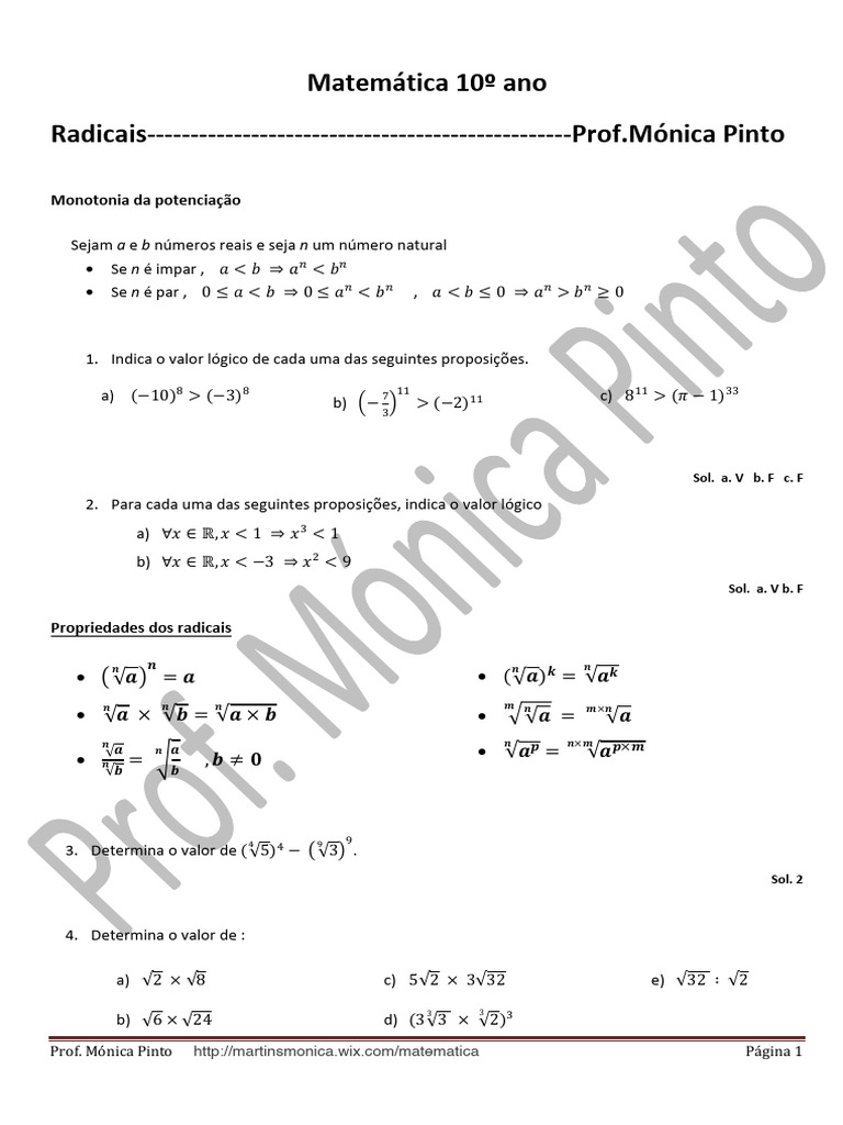 Radicais 1 | PDF | Analise matemática | Matemática elementar