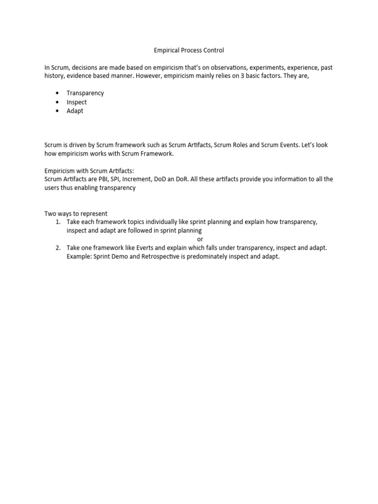 Empirical Process Control With Scrum Framework - v1 | PDF | Scrum ...