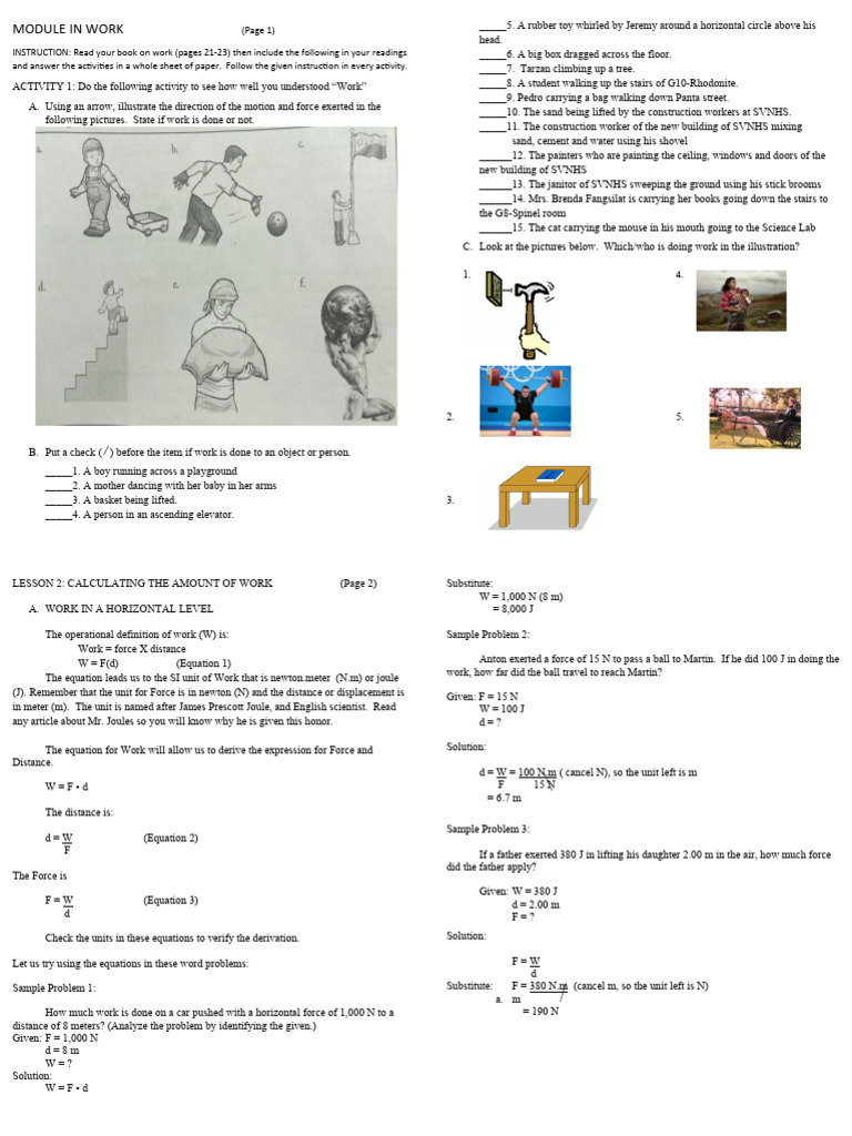 Module in Work For Monday | PDF | Force | Distance