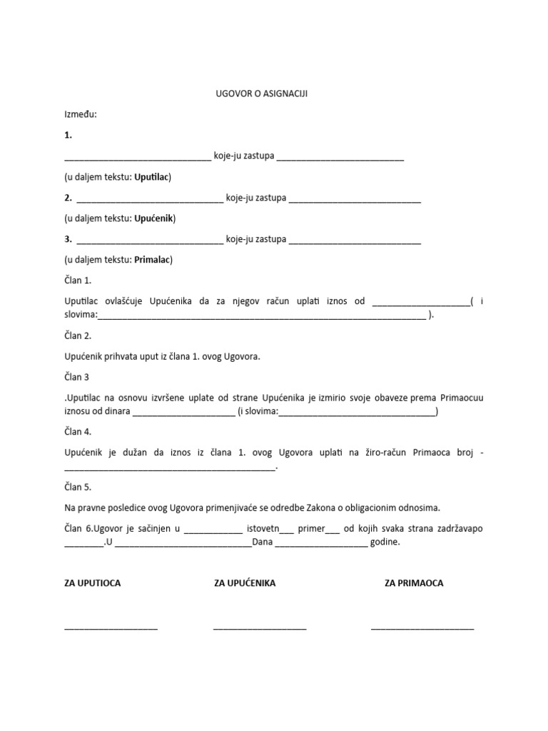 Ugovor o Asignaciji | PDF
