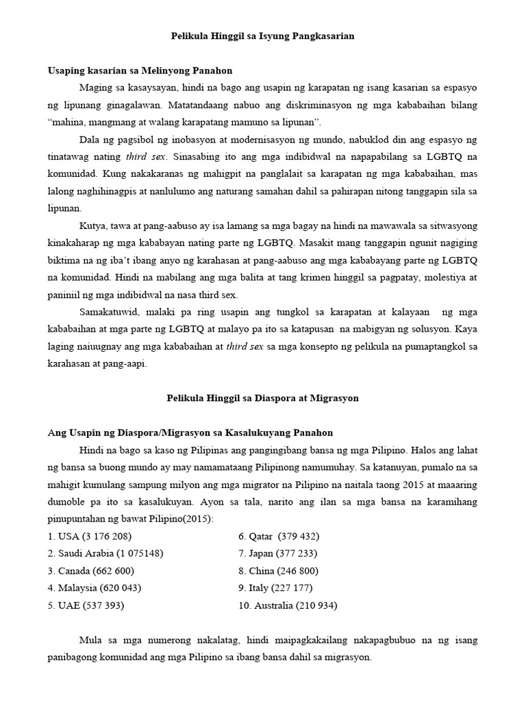 Pelikula Hinggil Sa Isyung Pangkasarian | PDF