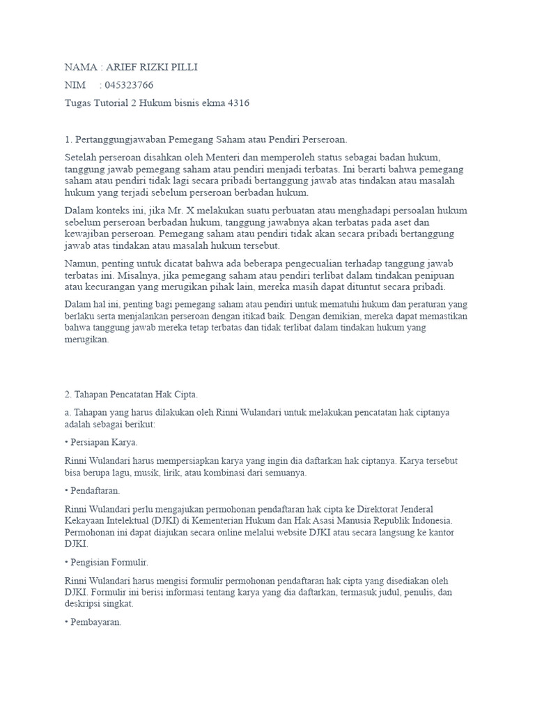 Tugas Tutorial 2 Hukum Bisnis Ekma 4316 | PDF | Hukum