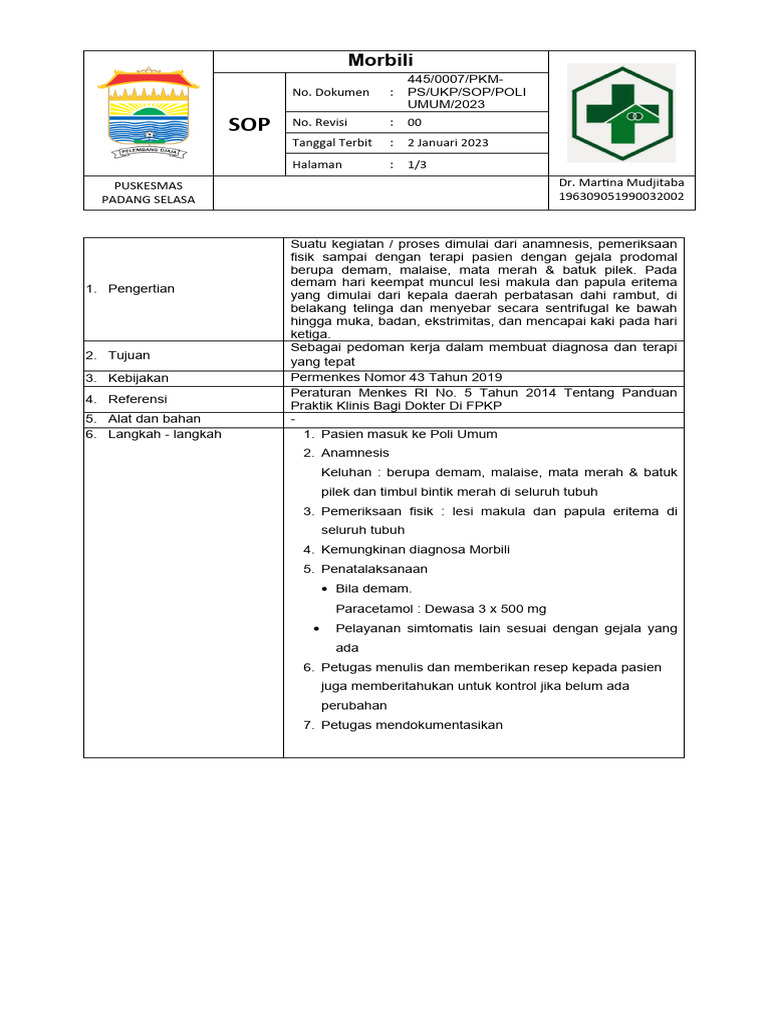SOP Diagnosa dan Terapi Morbili | PDF | Pengembangan Diri