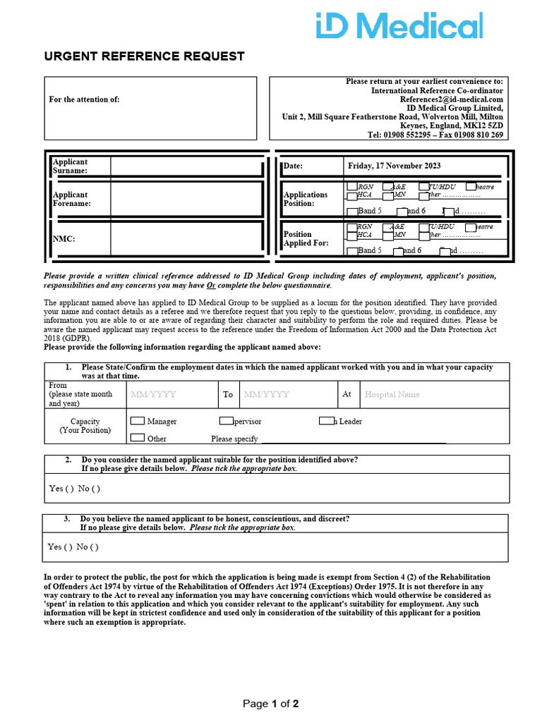 Nurses Reference Form | PDF | Health Care