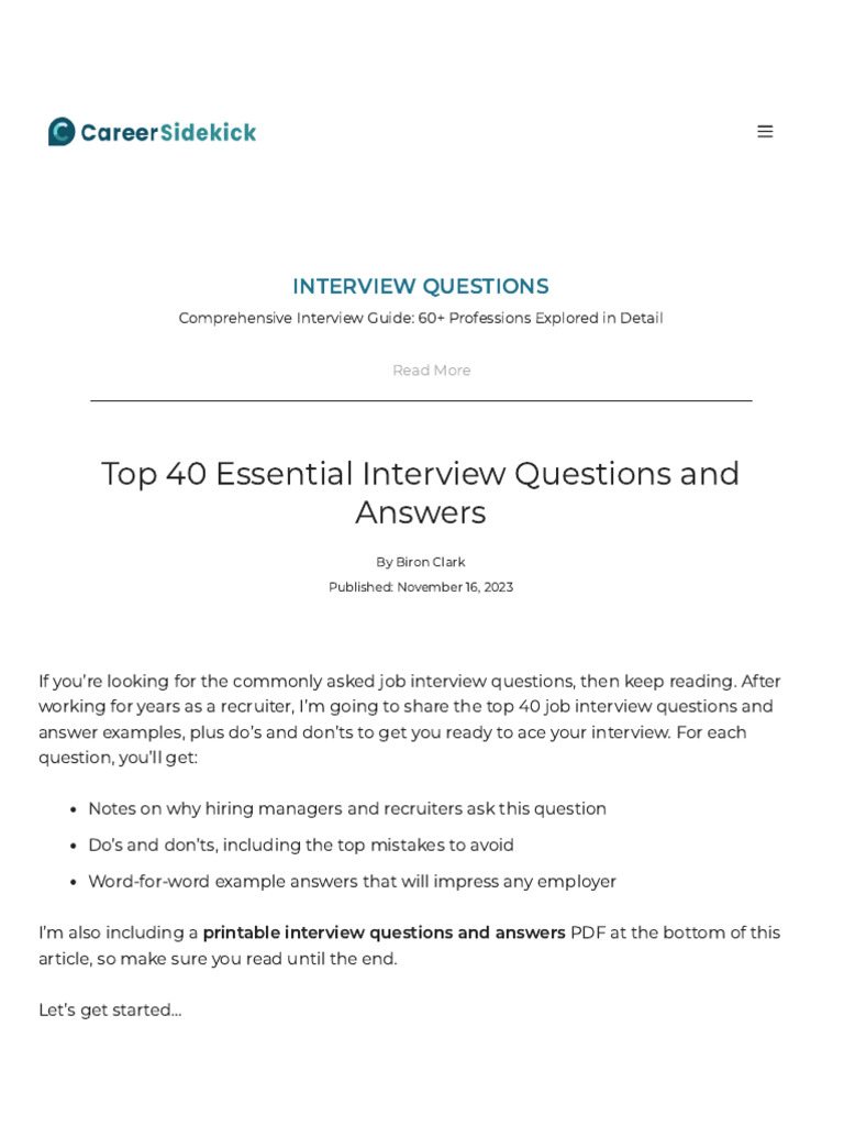 Top 40 Essential Interview Questions and Answers - Career Sidekick ...