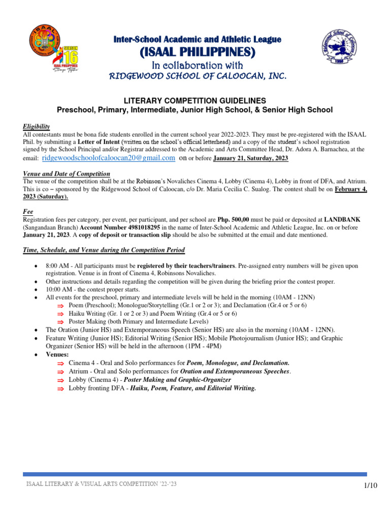 ISAAL Literary Competition 2023 Guidelines | PDF | Essays