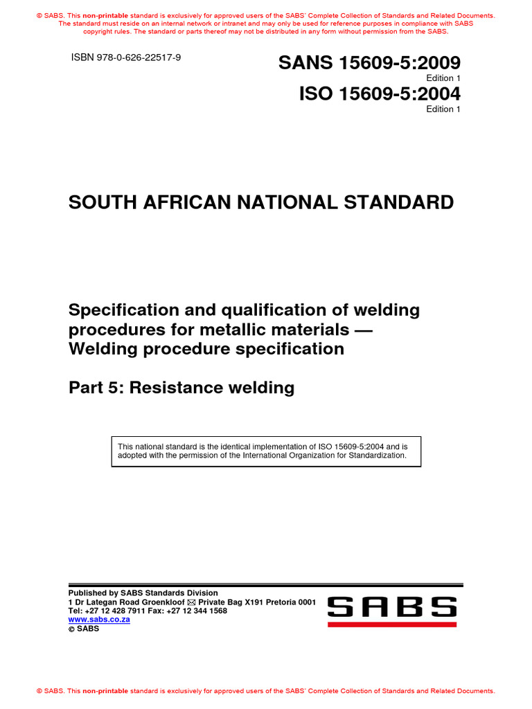 ISO 15609-5 Welding Procedure Specification Part 5 Resistance Welding ...