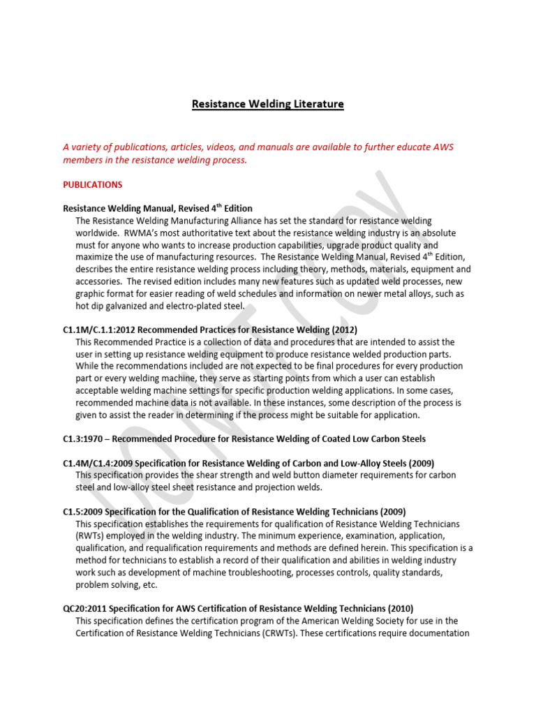 1 RWMA - Resistance-Welding-Literature-1 | PDF | Welding | Construction