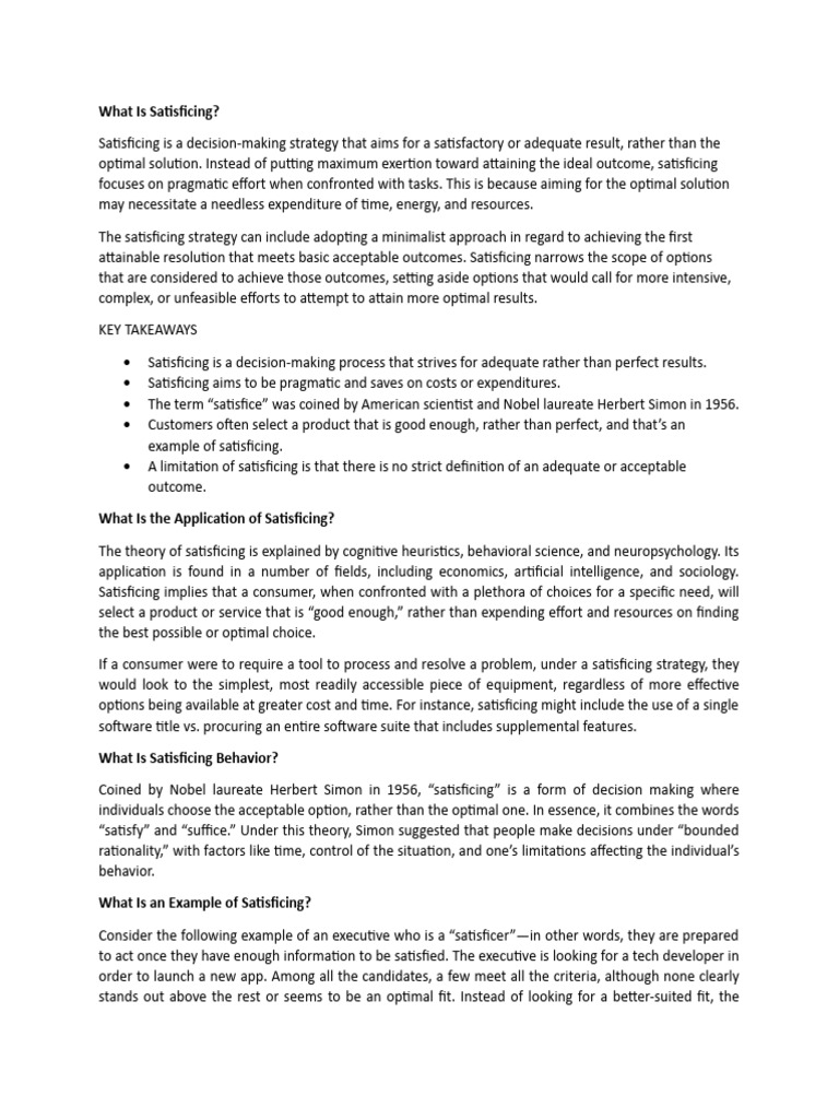 Satisficing and Economic Efficiency | PDF | Economics | Welfare Economics