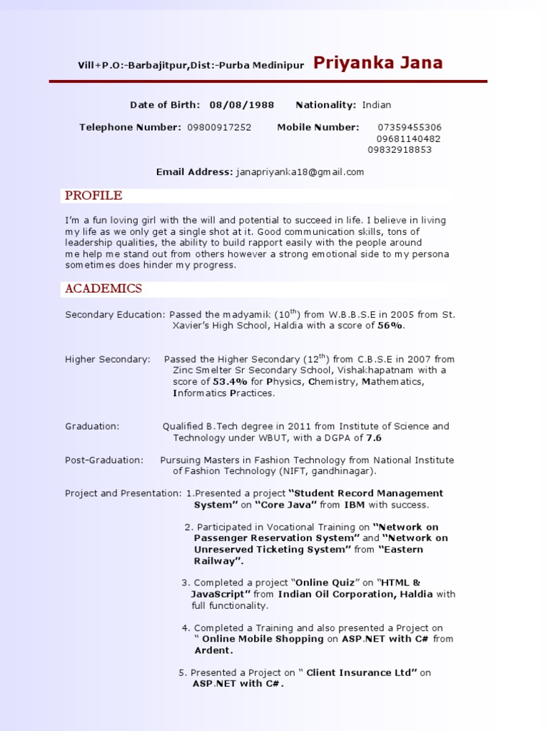 Priyanka Jana's Academic and Personal Profile | PDF | Secondary School ...