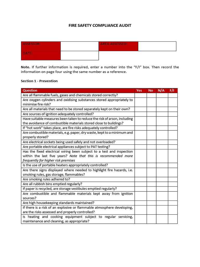 Fire Audit Checklist | PDF | Fires | Fire Safety
