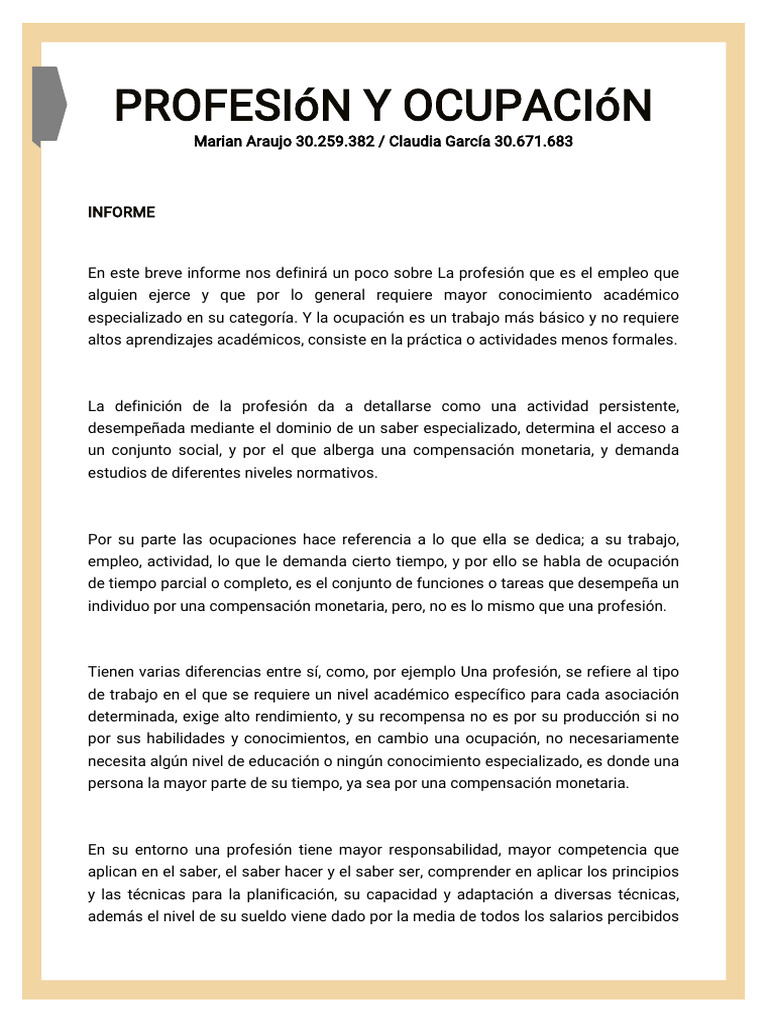 Profesión y Ocupación | PDF