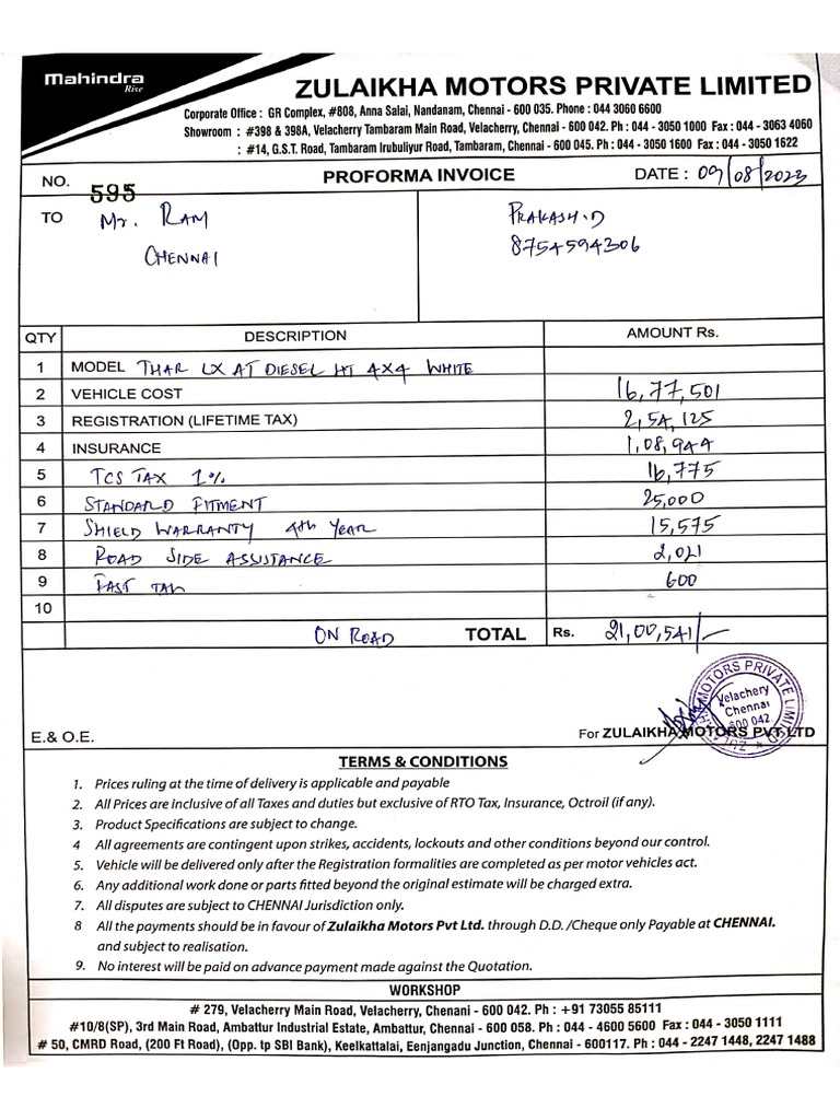 Proforma Invoice For Thar | PDF