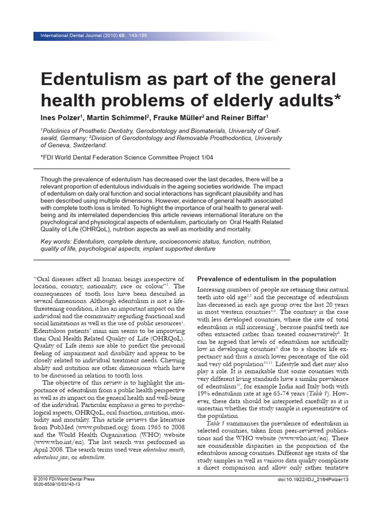 Edentulism As Part of The General Health Problems | Download Free PDF ...