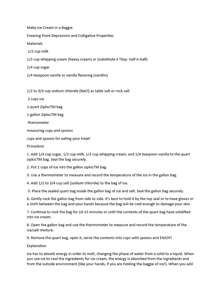 Make Ice Cream in a Baggie | PDF | Sodium Chloride | Ice