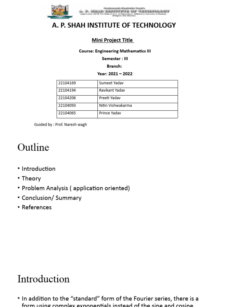 Mini Project Ppt | PDF | Fourier Series | Fourier Transform