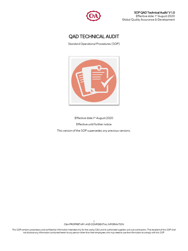 20200731+SOP+QAD+Technical+Audit+V1.0 | PDF | Audit | Supply Chain