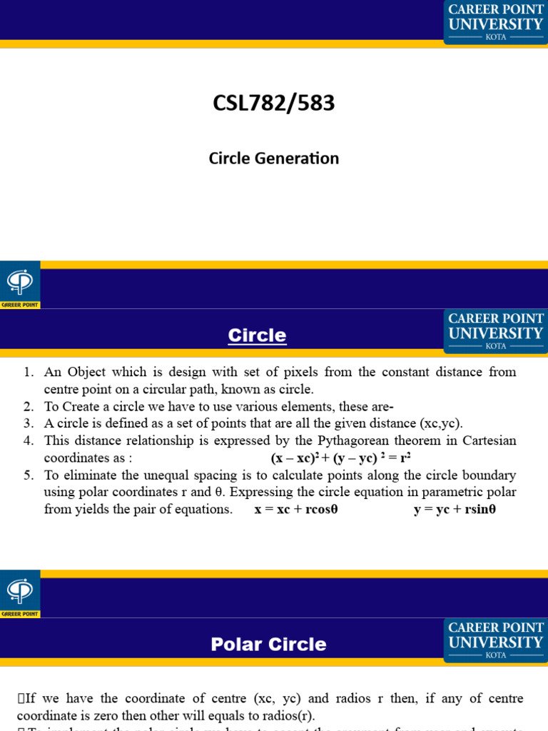 Circle Algo Lect-03 | PDF | Circle | Coordinate System