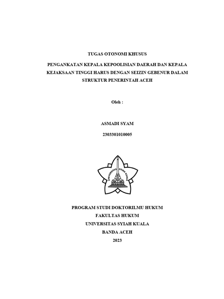 Asmadi - Otsus - Kajati Harus Izin Gebernur | PDF | Hukum