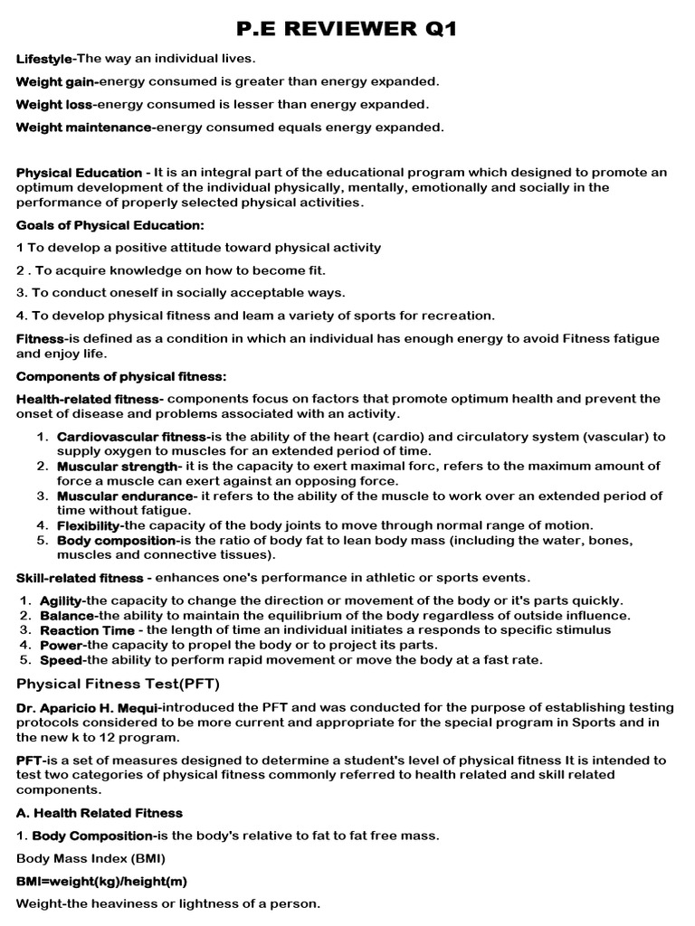 Pe Health Reviewer | PDF | Physical Fitness | Skeletal Muscle