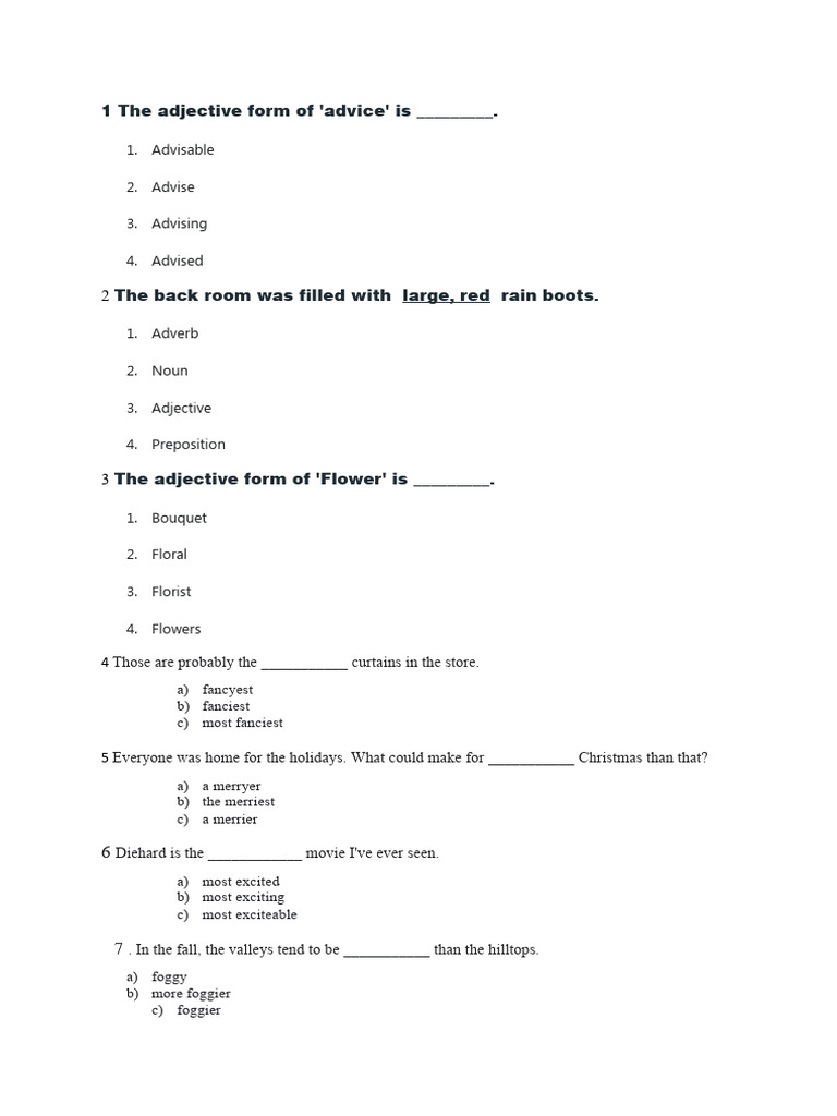 Adjective MCQS 15 | PDF