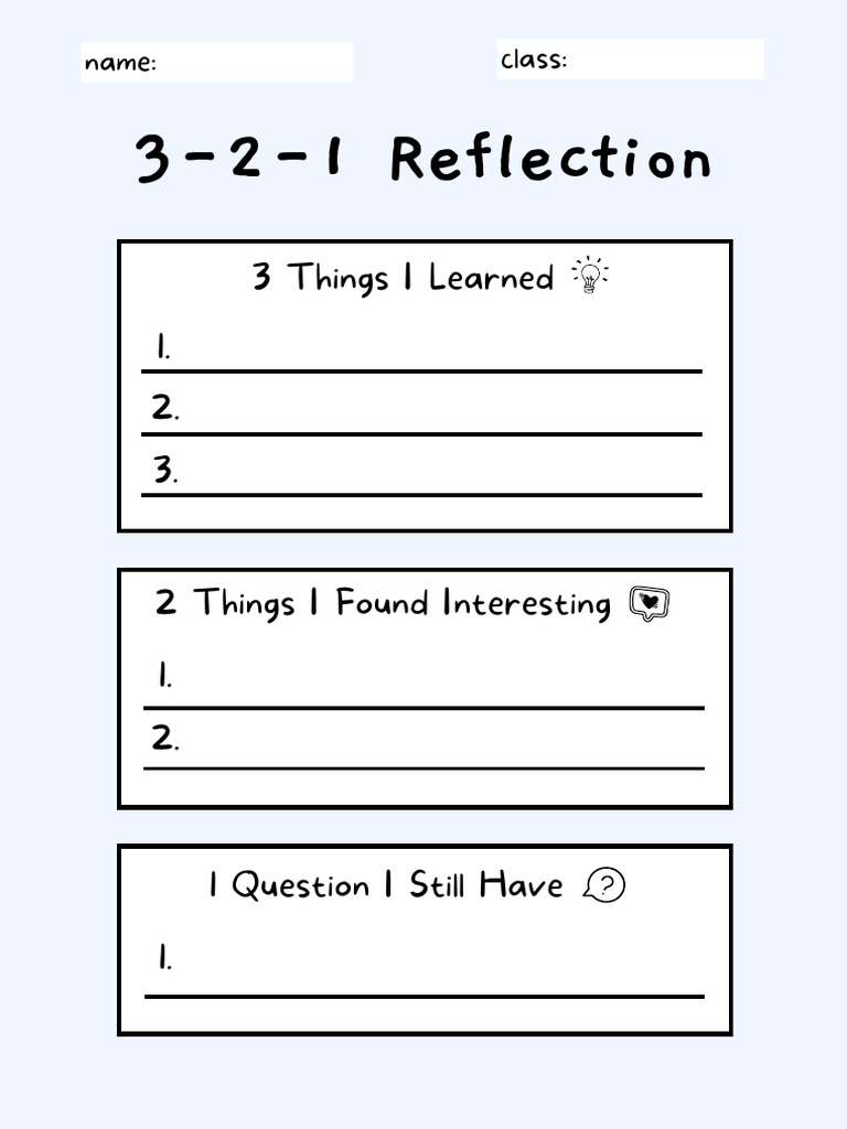 3-2-1 Reflection English Worksheet | PDF | Self-Improvement
