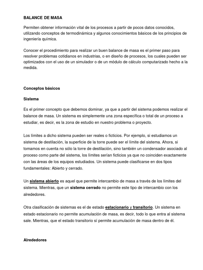 Balance de masa en ingeniería química | PDF | Destilación | Estequiometría