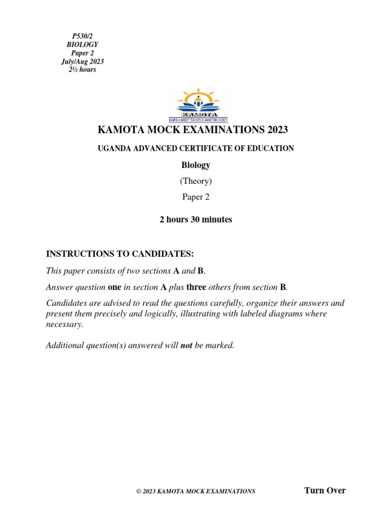 Kamota Mock Examinations 2023 s.6 Biology | PDF | Heat | Heat Transfer