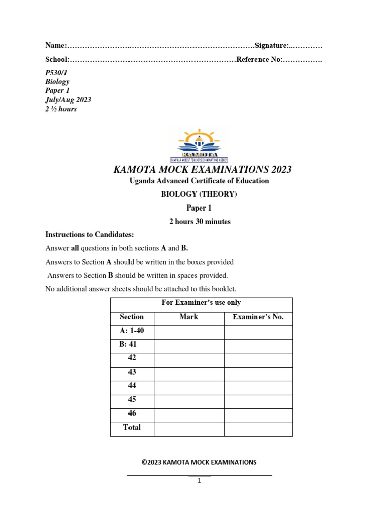 Kamota Mock Examinations 2023 s.6 Biology | PDF | Enzyme Inhibitor ...
