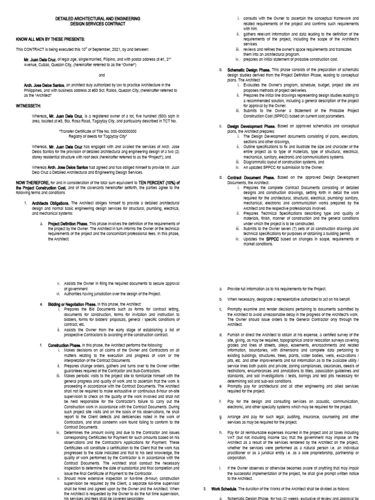 Ar Pp2 Sample Conract Documents Reeport | PDF | Architect ...