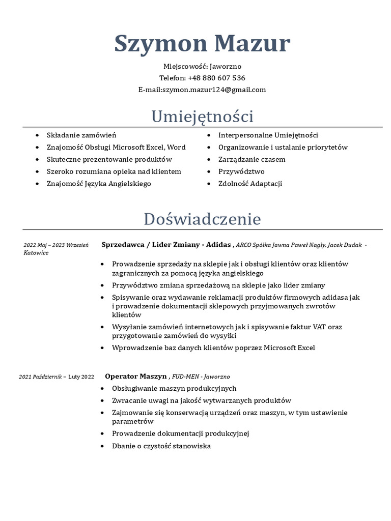 Szymon Mazur CV | PDF
