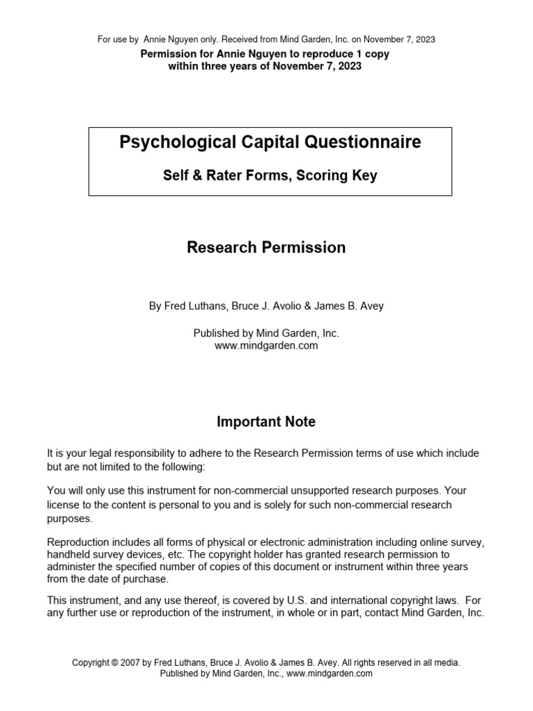 PsyCapQuestionaire 12 | PDF | Cognitive Science | Psychological Concepts