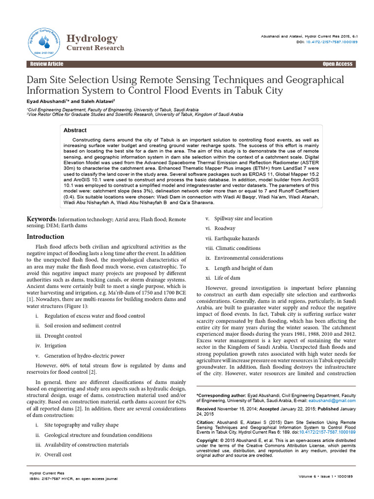 Dam Site Selection Using Remote Sensing Techniques and Geographical Information System to ...