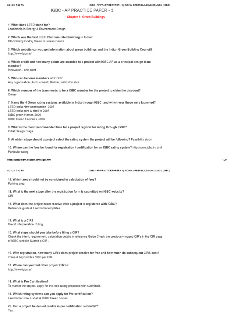 IGBC AP Exam Practice Paper 3 | PDF | Green Building | Recycling