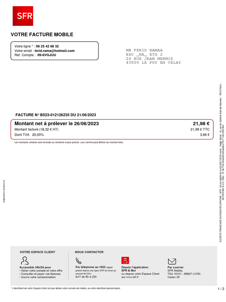 SFR Facture B523 012126235 | PDF | Taxe sur la valeur ajoutée | Jargon ...